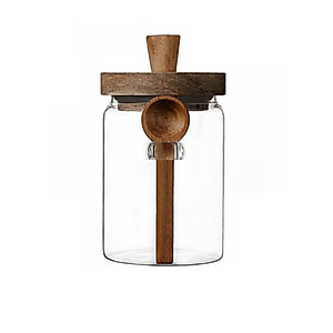 ANSQU Glass Jar with Wooden Lid & Spoon, 20.3oz Food Storage Containers Coffee Jar Coffee Grounds Container, Coffee and Food Storage Canister (1 Pack)