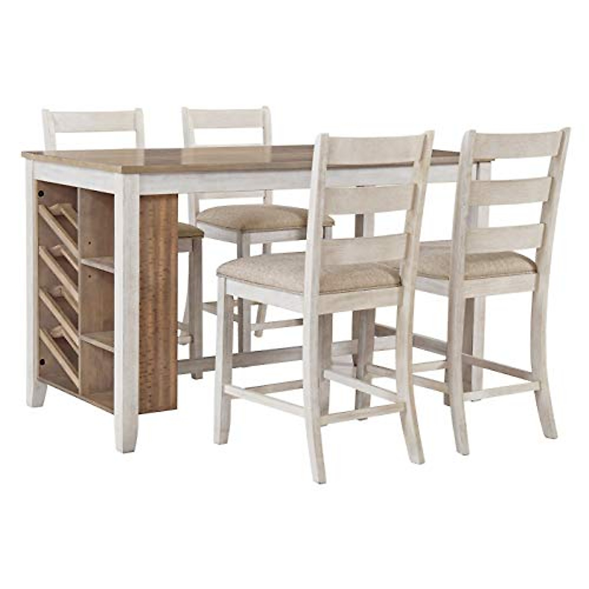 Signature Design by Ashley Skempton Farmhouse 36" Counter Height Dining Table with Storage & Wine Rack, Whitewash