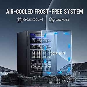 Antarctic Star 2.6cu.ft Wine Cooler/Cabinet Beverage Refrigerator Small Mini Wine Cellar Fridge Beer Soda Clear Front Glass Door Quiet Operation Compressor Adjust Temperature Freestanding Black