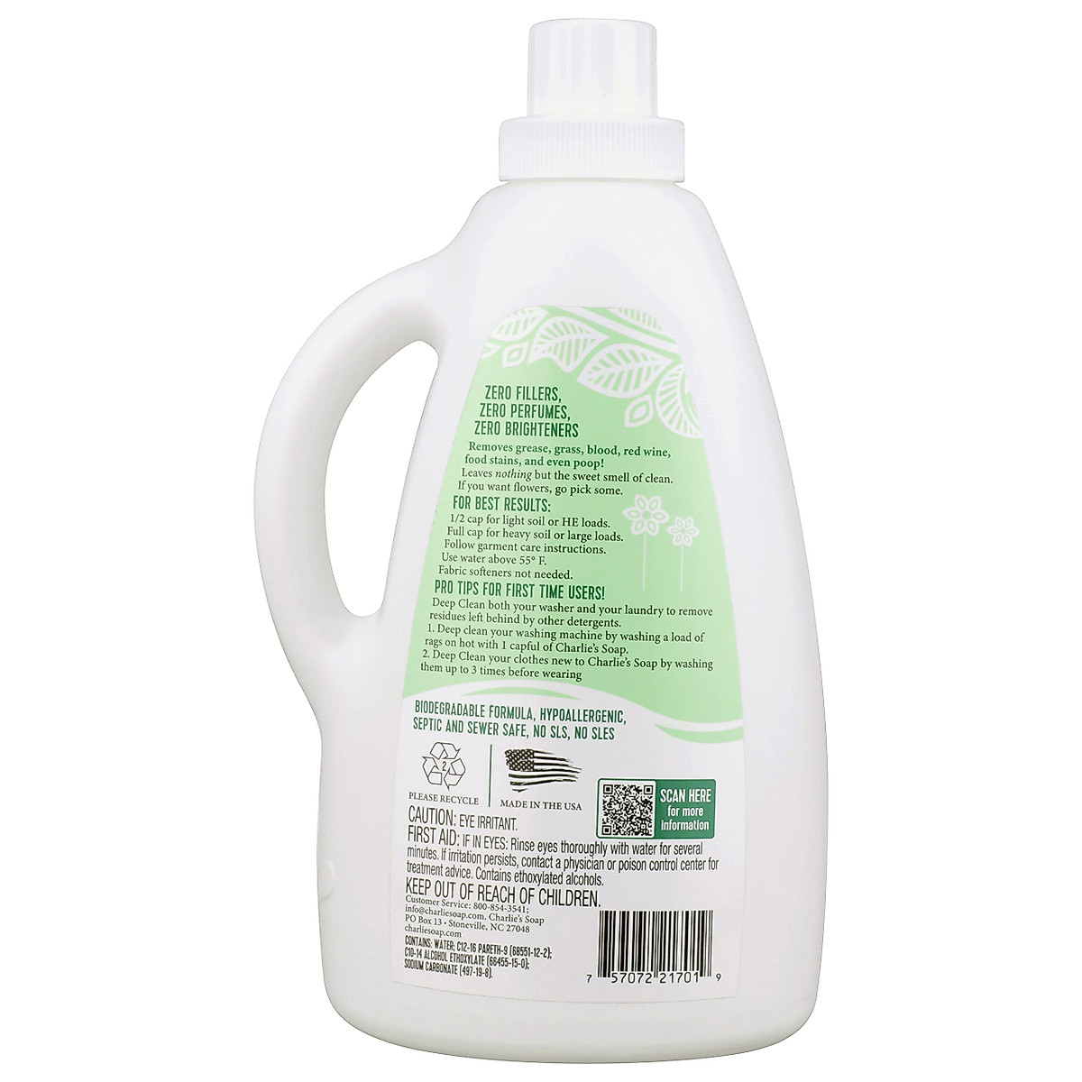 Charlie’s Soap Laundry Liquid (100 Loads, 1 Pack) 75.0 Fl Oz Natural Deep Cleaning Hypoallergenic Laundry Detergent – Eco-Friendly, Safe and Effective