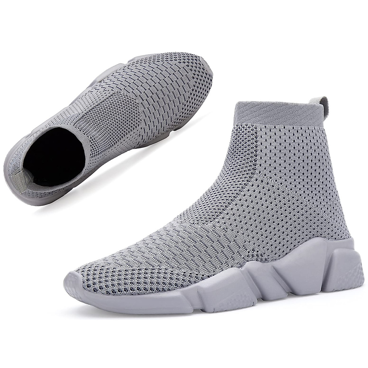 Santiro Boys Sneakers Sock Shoes Girls Lightweight High Top Kids Slip On Shoes Breathable Running Shoes All Gray (Little Kid/Big Kid/Toddler) 4 M US