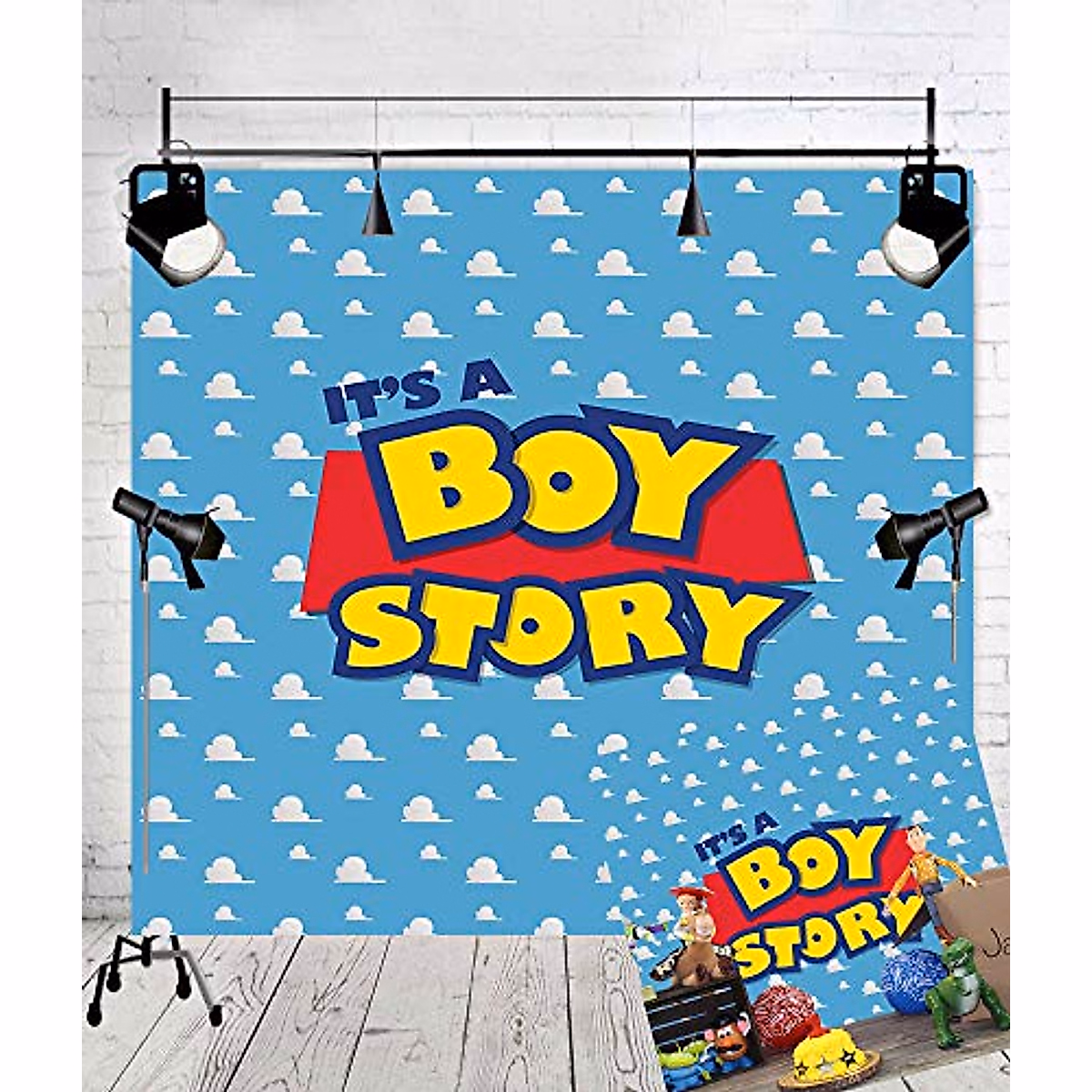 Art Studio It's a Boy Story Backdrop Birthday Party Theme Photo Background Blue Sky White Clouds Photography Backdrops Baby Shower Kids Hero Photo Booth Studio Props Vinyl 6x6ft