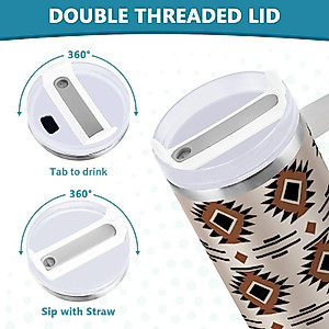 FLildon 40oz Tumbler with Handle and Straw Lid, Western Aztec Insulated Coffee Mug Stainless Steel Water Bottle Leakproof Vacuum Travel Coffee Cup