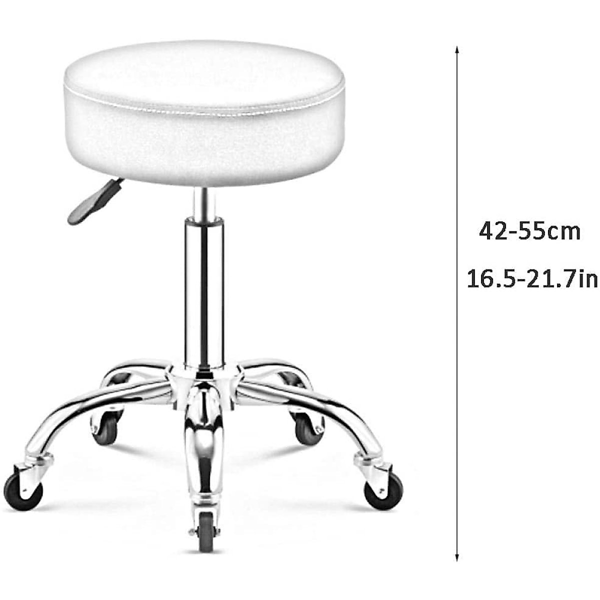 Rolling Swivel Stool Saddle Chair Stool on Wheel， Nail Stool with Gray PU Synthetic Leather Seat， Adjustable Height 45-55 cm， Supported Weight 160 Kg， Adjustable Swivel Rolling Stool for Massage Spa
