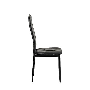 YISH W117094363 PU Leather Armless Side Set of 4 with Metal Legs, Cushioned Seat Accent Chair with Backrest for Dining Living Room Kitchen Lounge, Black