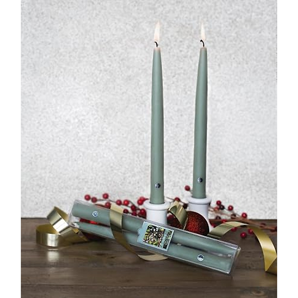 Colonial Candle Bayberry Scented Taper Candle, Hand-Dipped, Drip-Less & Smokeless, Premium Wax with Cotton Wick, 10 in, 2 pk