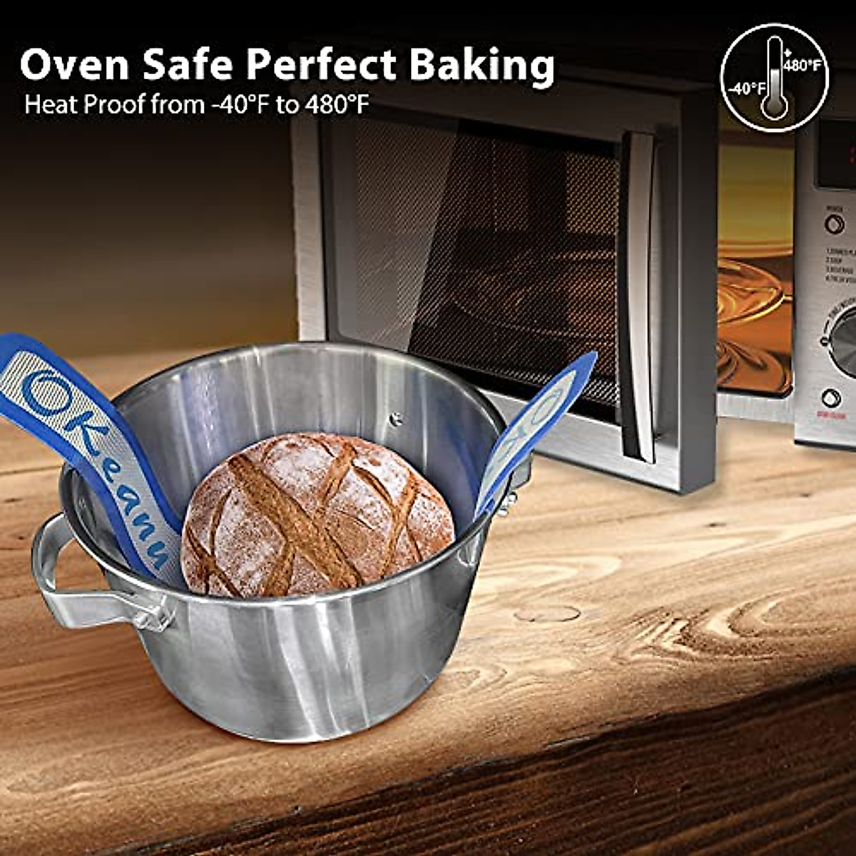 Silicone Baking Mat for Dutch Oven Bread Baking - Long Handles Sling Baking Mat Gentler Safer & Easier to Transfer for Dough, Bread Baking Supplies Eco-Friendly Alternative for Parchment Paper
