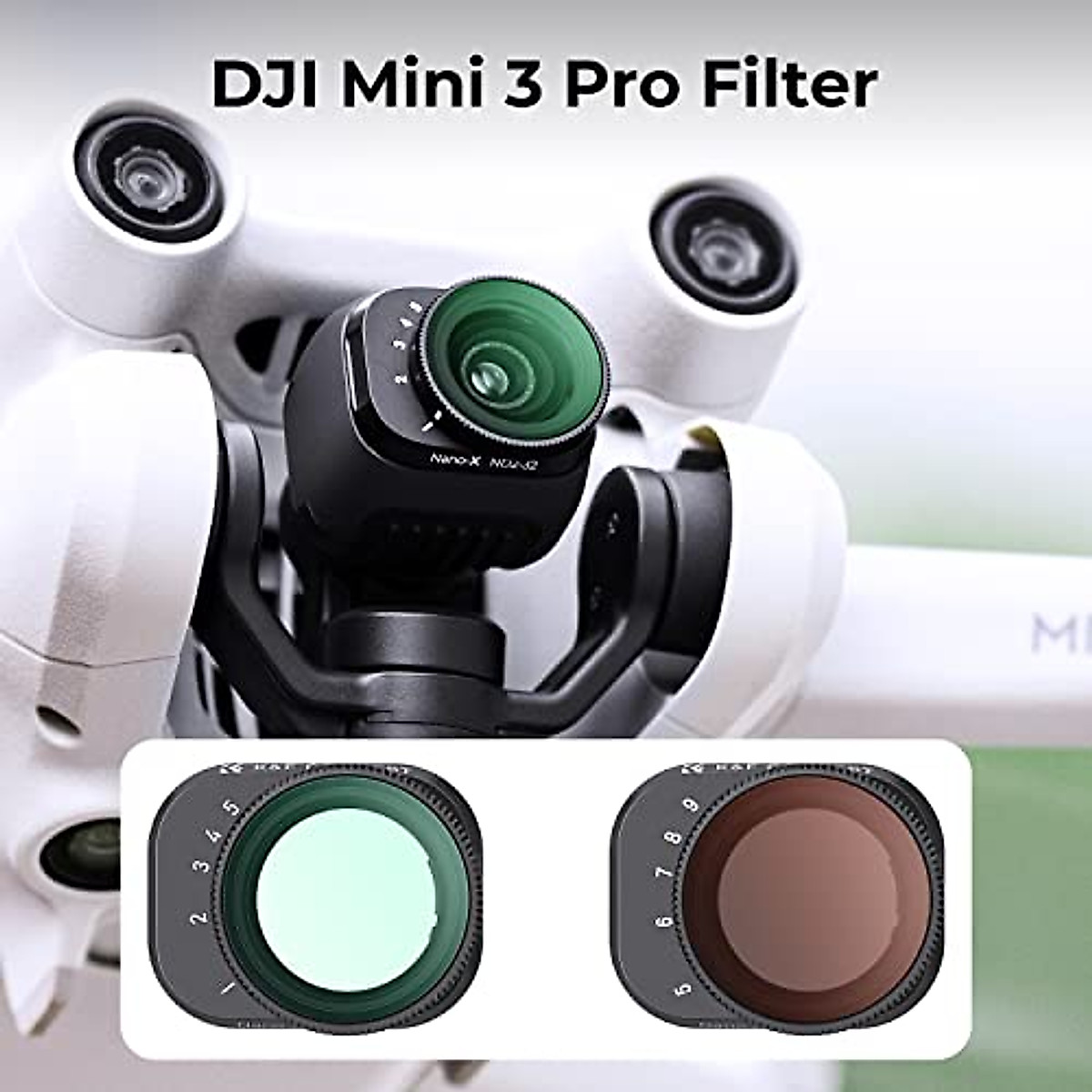 K&F Concept Mini 3/ Mini 3 Pro Variable ND Lens Filters Kit ND2-32+ND32-512(2 Pcs), Variable ND Filters 1-5 Stops + 5-9 Stops Compatible with DJI Mini 3/ Mini 3 Pro