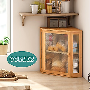 viewcare Extra Large Bread Box, Corner Bread Box for Kitchen Counter, Bamboo Wood Large Capacity Bread Storage Bin with Acrylic Wavy Door Panel