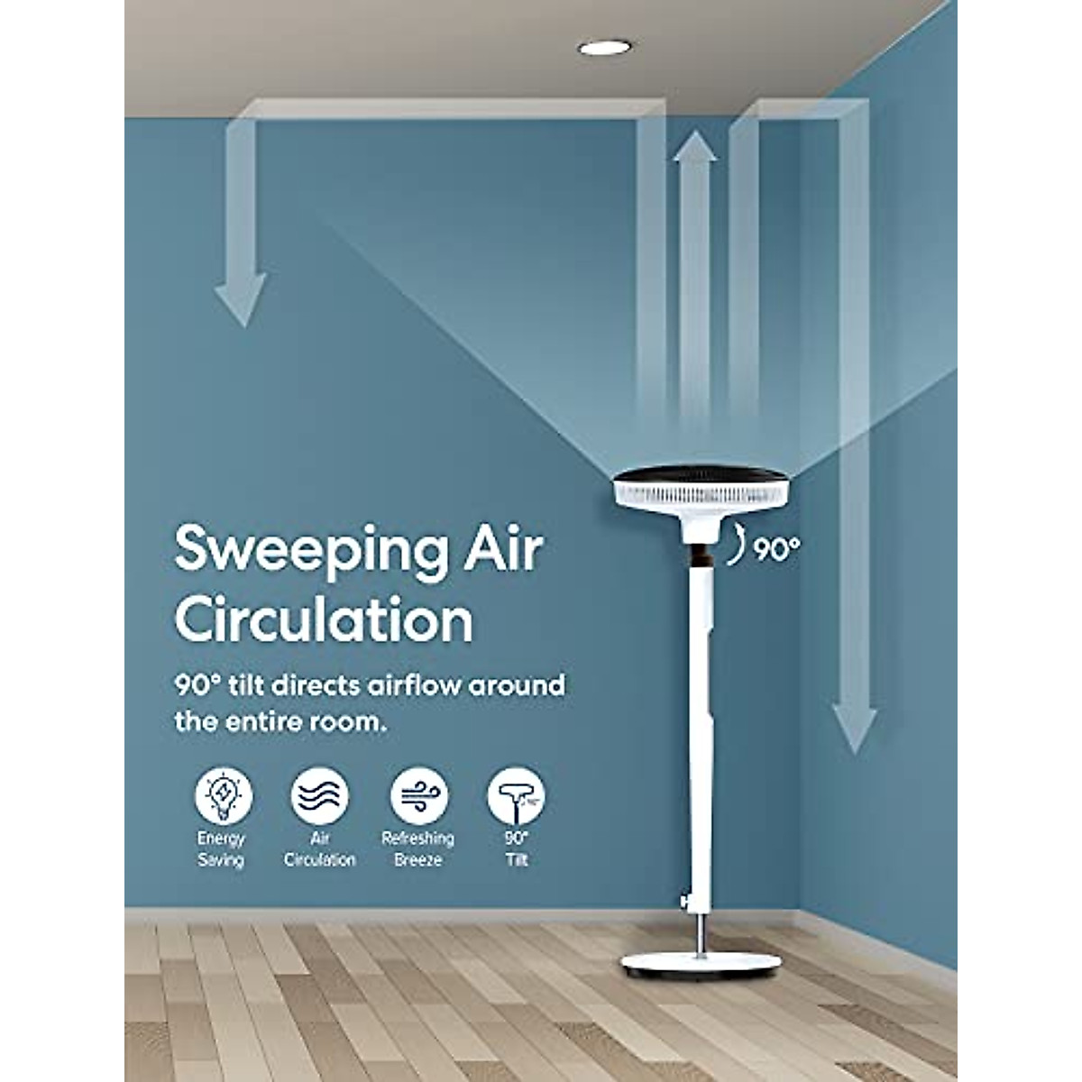 Lago 14-Inch Diameter 9-Speed Oscillating Floor Pedestal Fan with Electric Remote Control - 9 Wind Speeds, Tilt-Back Fan Head, Adjustable Oscillation, Quiet Cooling Fan