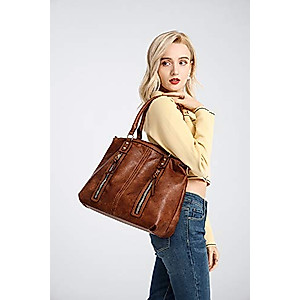 Top Handle Satchel Bags for Women Large Hobo Shoulder Bags Leather Tote Crossbody Purses and Handbags Multiple Pockets barrels Bag Coffee