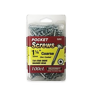 Milescraft 5202 Wood Pocket Hole Screws - #7 x 1-1/4" Washer Head with Coarse Thread (100pc.), Torx Drive Self-Tapping, For Indoor Use