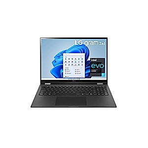 LG gram 16'' 2-in-1 Ultra-Lightweight Laptop, QHD IPS (2560 x 1600)16:10 TouchDisplay, 21 hr BatteryLife, Intel Evo Core i7-1165G7, Wi-Fi6, Thunderbolt4, Stylus Pen, Win 11 (16GB RAM | 512GB PCIe SSD)