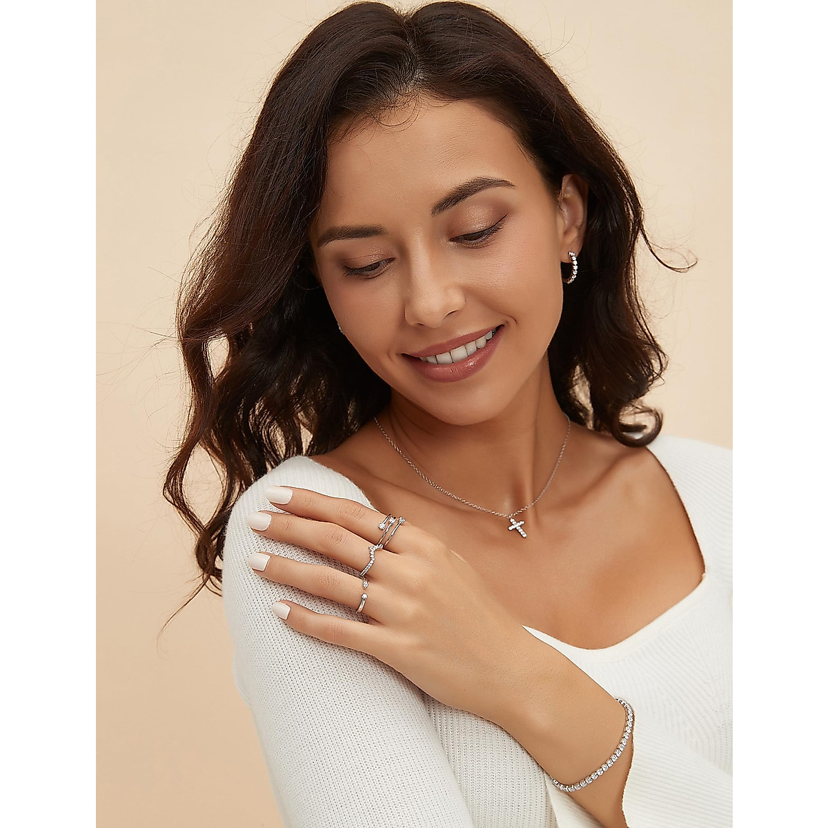 Mameloly Wedding Bands for Women Open Stackable CZ Cubic Zirconia Engagement Rings for Her Size 7