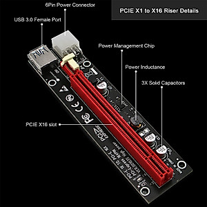 FebSmart GPU Riser for Ethereum Mining Rigs, PCIE Risers for ETH Mining Rigs, GPU Extension Cable, PCIE Extension Cable, PCIE X16 Riser, VER006C PCIE Riser, VER006C GPU Riser (Black-6PCS)