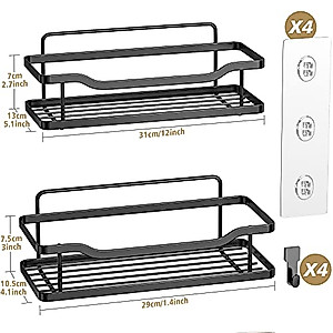 OMAIRA 2-Pack Adhesive Shower Caddy, Shower Shelf, No Drilling Rustproof Stainless Steel Shower Organizer for Inside Shower & Kitchen Storage (Matte Black)