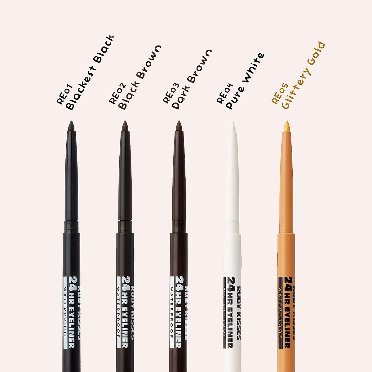 Ruby Kisses Waterproof Eyeliner, 24HR Waterproof Long-Lasting Mechanical Eyeliner Pencil with Built-in Sharpener, Smudgeproof 3 Pack (Dark Brown)