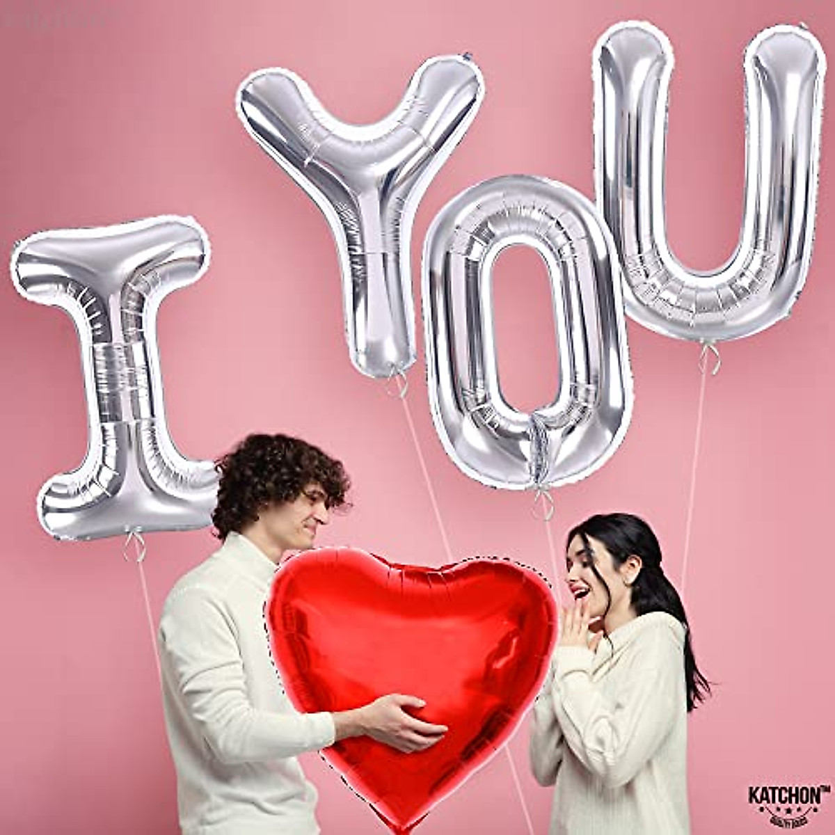 Huge, Silver I Love You Balloons - 40 Inch | Love Balloons for Valentines Day Decor | I Love You Foil Balloons, Happy Anniversary Balloons | I Heart You Balloons for Happy Anniversary Decorations