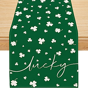 Siilues St Patricks Day Table Runner, Lucky Shamrock St. Patricks Day Decoraions Green Seasonal Spring Holiday Table Decorations for Indoor Outdoor Dining Table Decor (Green, 13'' x 72'')