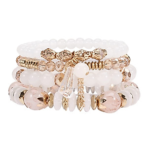 WuCuifu 8 Packs Beaded Bracelets Bohe Multilayer Chain Tassel Stackable Charm Stretch Statement Bracelet Set