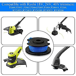 THTEN String Trimmer Spool Replacement for Ryobi One Plus AC14RL3A 18V 24V 40V 11ft 0.065" Auto Feed Cordless Weed Eater Spools Line with AC14HCA Cap Covers Parts (6 Spools, 1 Cap)