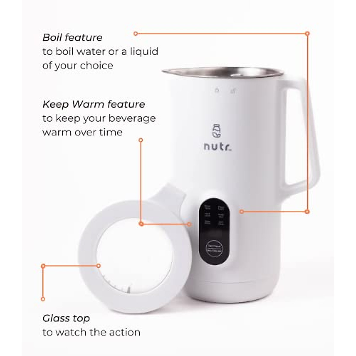 NUTR Machine Automatic Nut Milk Maker, Homemade Almond, Oat, Coconut, Soy, or Plant Based Milks and Non Dairy Beverages, Boil and Blend Single Servings, Stainless Steel, Self-Cleaning, White