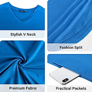 Arolina Women's Summer Maxi Dress Short Sleeve V Neck Casual Loose Long Beach Split Dresses with Pockets Acid Blue