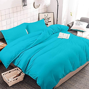 NICE LINEN BEDDING'S 800 Thread Count Cotton Duvet Cover Set 3-Piece -1 Duvet Cover Oversized King 98x120 Size and 2 Pillow Shams and Zipper Closure (Oversized King, Turquoise Solid)