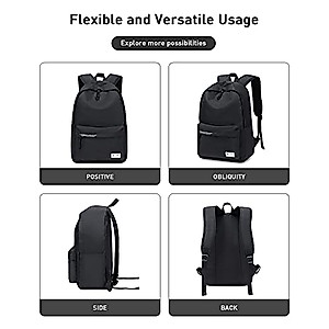 CAMILLEMMA Black Simple Cute Backpack for Teen Girls Boys, Casual Daypack High School Bookbag for Women Men, Lightweight Travel Laptop Back Pack Classic Basic College Backpack