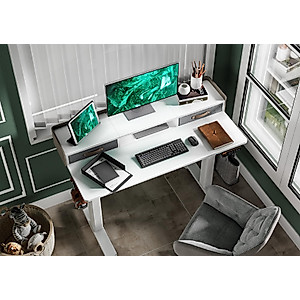 Claiks Standing Desk with Drawers, Stand Up Electric Standing Desk Adjustable Height, Sit Stand Desk with Storage Shelf and Splice Board, 55 Inch, White