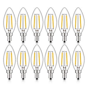 CRLight LED Candelabra Bulb 25W Equivalent 250 Lumens, 3000K Soft White 2W Filament LED Chandelier Light Bulbs, E12 Vintage Edison B11 Clear Glass Candle Bulbs, Non-dimmable Version, 12 Pack