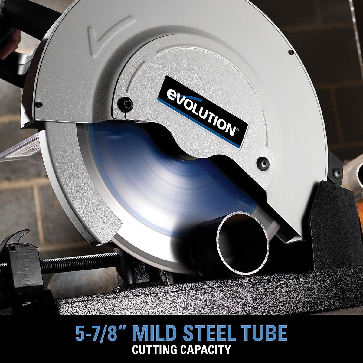 Evolution Power Tools | Chop Saw | Metal Cutting Cut Off Saw | 14-Inch | 15-Amp Motor | 0-45˚ Miter Range | 14" 66T Mild Steel TCT Blade | Metal Chop Saw with Blade for Metal Cutting | EVOSAW380