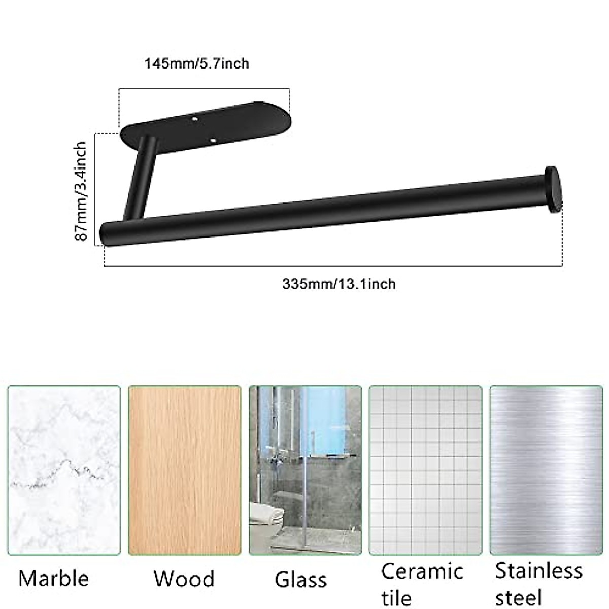 Aussido Paper Towel Holder Under Cabinet 13.2 inch Adhesive and Wall Mount Stainless Steel Paper Towel Holder Under Counter for Kitchen (Black)