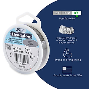 Beadalon 49-Strand 0.018" (0.46 mm) 30 ft (9.1 m) Bright Bead Stringing Wire.018 9.2 m