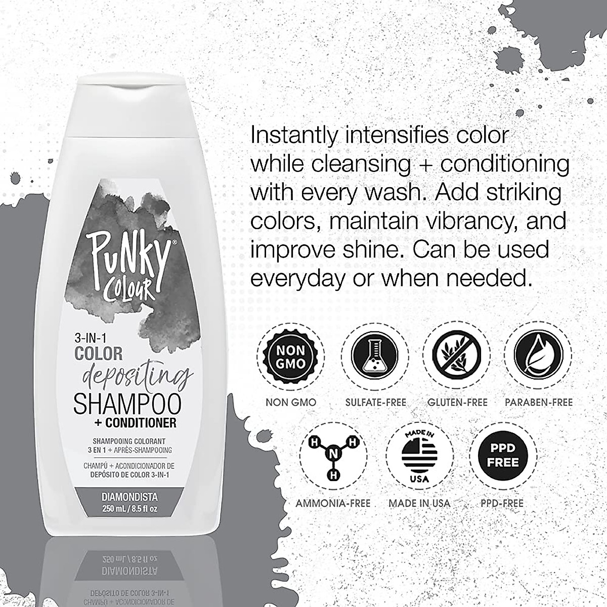 Punky Diamondista 3-in-1 Color Depositing Shampoo & Conditioner with Shea Butter and Pro Vitamin B that helps Nourish and Strengthen Hair, 8.5 oz