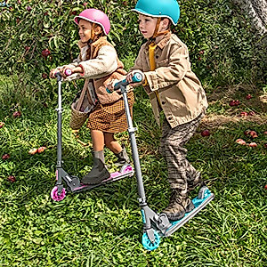 Jetson Scooters - Leo Kick Scooter (Pink) - Collapsible Portable Kids Push Scooter - Lightweight Folding Design with High Visibility RGB Light Up LEDs Wheels and Adjustable Height Handlebars