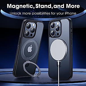 CASEKOO for iPhone 14 Pro Max Case with Magnetic Invisible Stand [Military Drop Protection] [Compatible with MagSafe] Shockproof Slim Translucent Matte Phone Cases for Men Women 6.7 Inch 2022, Black