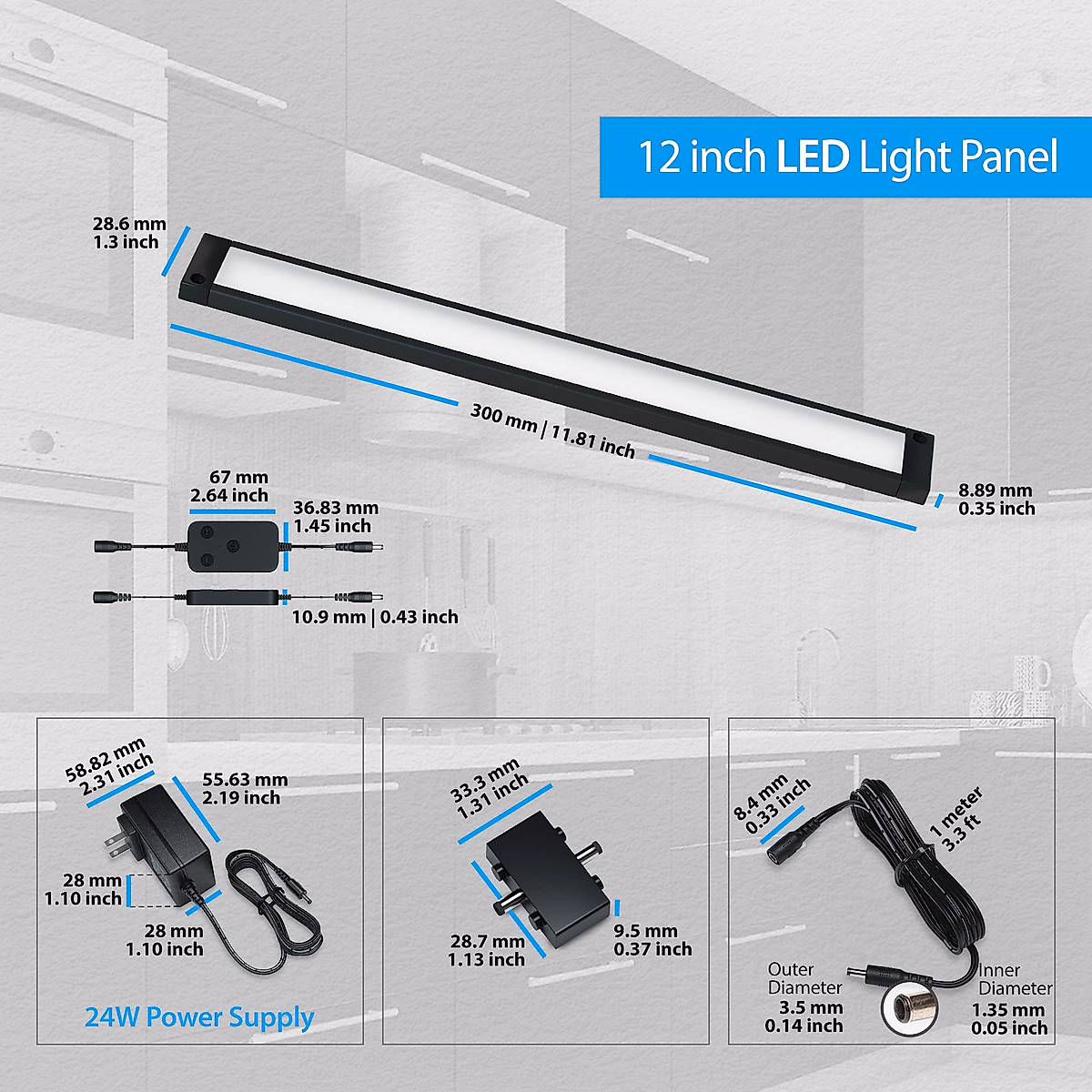 EShine 6 Pack 12 inch Black Smart Dimmable LED Under Cabinet Lighting Kit Compatible with Alexa, Google - Warm White (3000K)