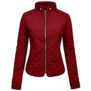 NE PEOPLE Womens Lightweight Quilted Zip Jacket, NEWJ22-BURGUNDY, Small