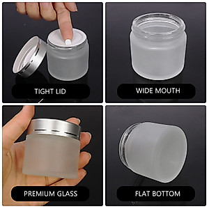 15 Pack, 2 oz 60ml Frosted Glass Jars with Silver Lids & Inner Liners, Empty Matte Clear Round Refillable Cosmetic Containers Travel Jars for Cosmetics,Body Butter,Scrubs,Face Cream Lotion and More