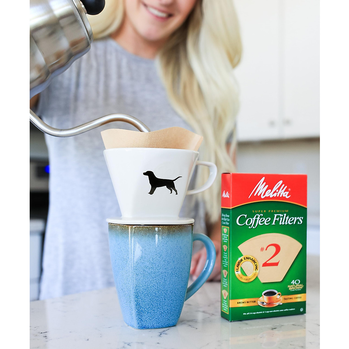 Black Lab Coffee Pour Over Single Cup Ceramic Brewer with Melitta Filters by Simply Charmed (Black Lab)