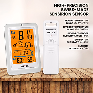 BAYGA Indoor Outdoor Thermometer Wireless Digital Hygrometer, High Precision Temperature Humidity Gauge Monitor with 330ft Range Remote Sensor, Backlight Room Thermometer with Outdoor Index