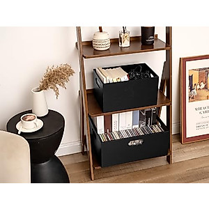 StorageWorks Bamboo Organizers for Shelves, Handcrafted Bamboo Storage Containers for Snacks, Spices, or Drinks, Black Wooden Crates with Built-in Handles, Jumbo, 1 Pack
