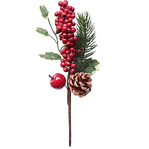 14PCS Artificial Berry Picks, Christmas Pine Picks with Red & White Berries Pine Cones for Christmas Decorations DIY Crafts Gift Wrapping Flower Arrangements Wreaths Holiday Floral Snowy Picks (14)