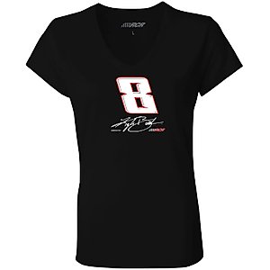 Checkered Flag Sports Kyle Busch Women's Name/Number #8 Ladies V-Neck T-Shirt Black (as1, Alpha, l, Regular, Regular)