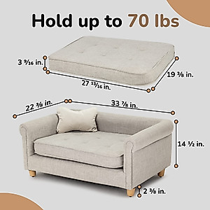 Bme Ergonomic Wicker Papasan Chair with dCee Cat Couch - Small Dog Sofa Light Gray, Soft Thick Density Fabric Cushion, High Capacity for Livingroom, Bedroom, Reading Room