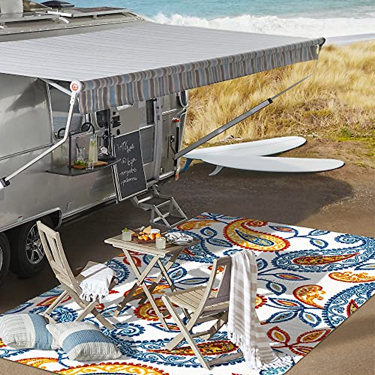 JONATHAN Y AMC102B-5 Julien Paisley High-Low Indoor Outdoor Area-Rug Bohemian Floral Easy-Cleaning High Traffic Bedroom Kitchen Backyard Patio Porch Non Shedding, 5 X 8, Orange/Blue