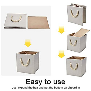 Robuy Set of 4 Beige Foldable Bamboo Fabric Cube Storage Bins with Cotton Rope Handle, Collapsible Resistant Basket Box Organizer for Shelves Size (10.5x10.5 x11 inch)