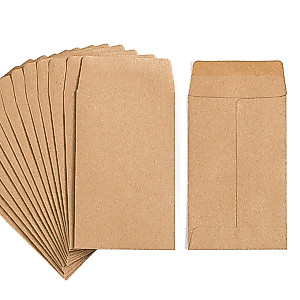100 Pack Kraft Small Coin Envelopes Self-Adhesive Kraft Seed Envelopes Mini Parts Small Items Stamps Storage Packets Envelopes for Garden, Office or Wedding Gift(2.25"×3.5") (100)