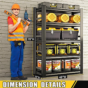 78" H|All-Metal Garage Shelving Unit and Storage-Easy Assembly Shelves 5-Tier Storage Rack|Heavy-Duty Adjustable Shelf|Steel Waterproof Rust-Resistant Shelves for Warehouse,Basement,Storeroom,Black